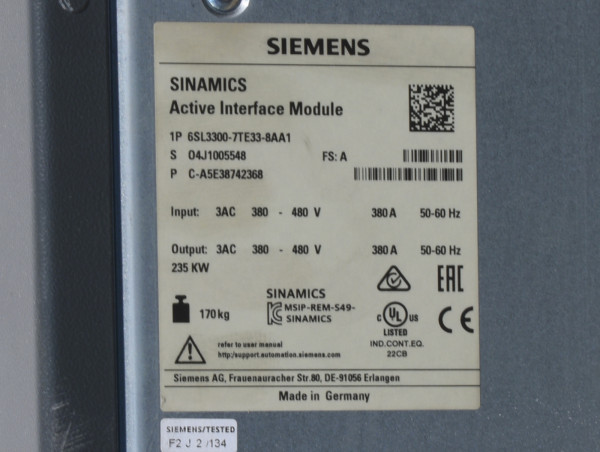 Siemens SINAMICS Interface Module 6SL3300-7TE33-8AA1 | Ackrutat Shop