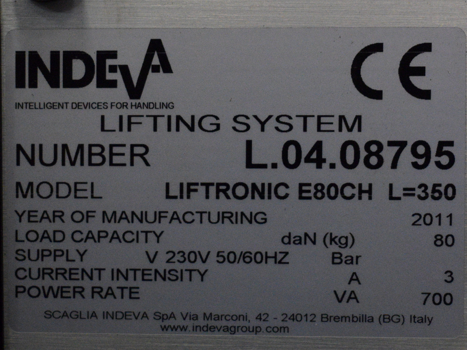 Indeva Liftronic Easy E80CH Kran Lifting System Montagehilfe Hallenkran ...