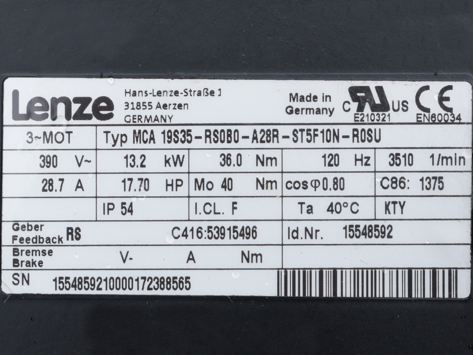 Lenze Servo-Asynchronmotor MCA 19S35-RS0B0 | Ackrutat-Shop