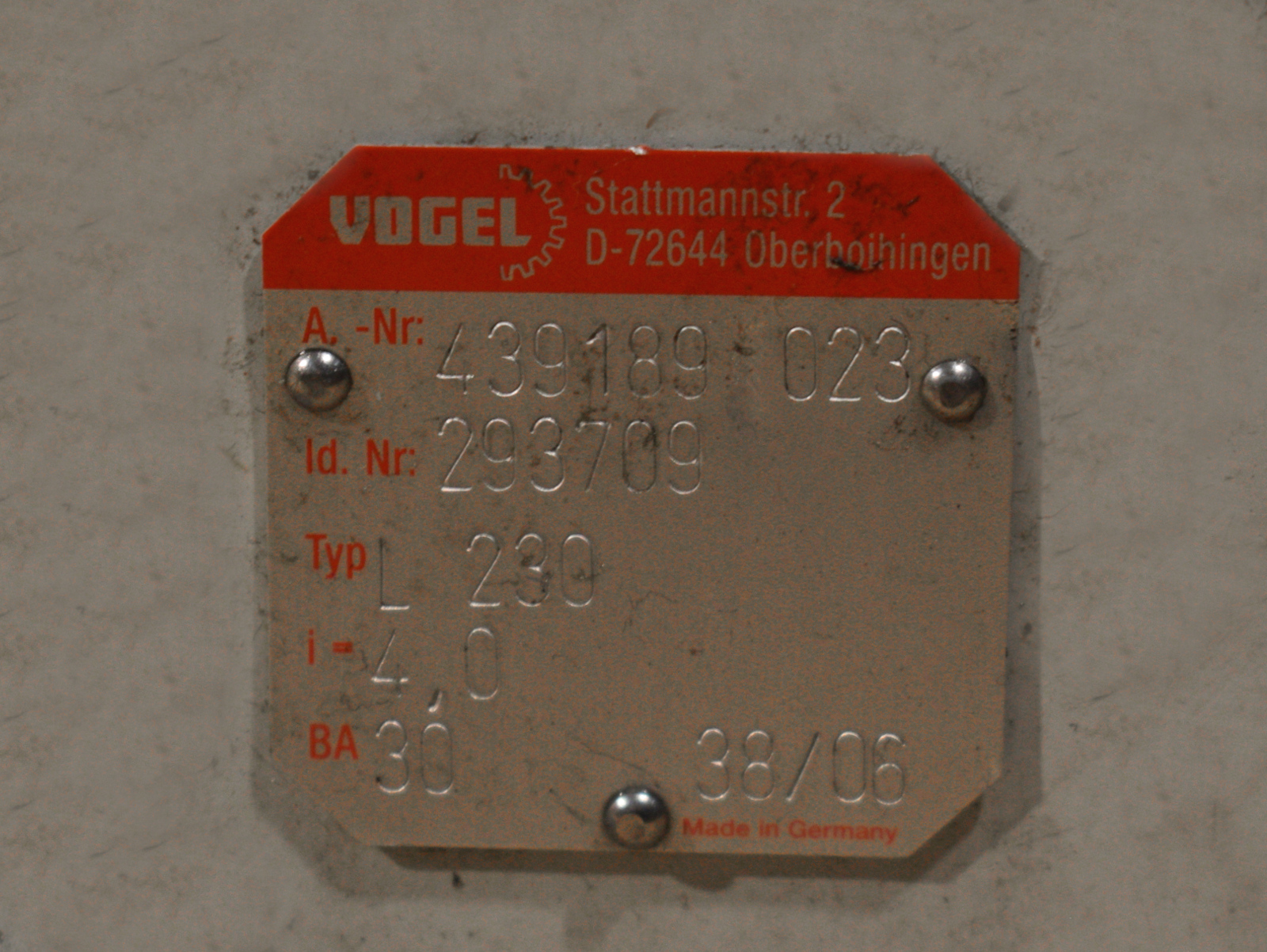 Vogel Kegelradgetriebe L 230 Getriebe 439189 Umlenkgetriebe i=4,0 ...