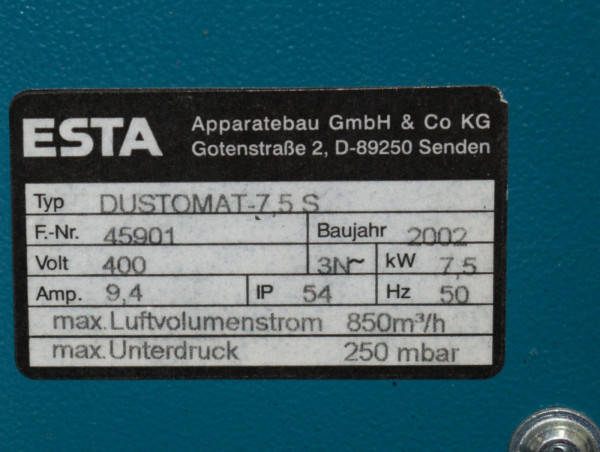 Esta Dustomat-7,5 S Absaugung Entstaubungsanlage | Ackrutat-Shop
